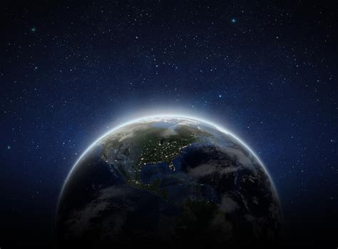 우주에 지구입니다 우주에서 본 푸른 행성 지구는 북미 및 남미 미국을 보여줍니다 World Global In Universe Star Field Galaxy