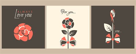 해피 발렌타인 데이 카드 세트 장미 활 로맨틱한 텍스트가 있는 현대 엽서 복고풍 인사말 포스터 축하 배너 라벨 판매를 위한 축제 템플릿 벡터 평면 그림 0명에 대한 스톡