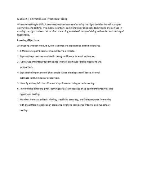 Estimation And Hypothesis Testing Module 5 Estimation And Hypothesis Testing When Something Is