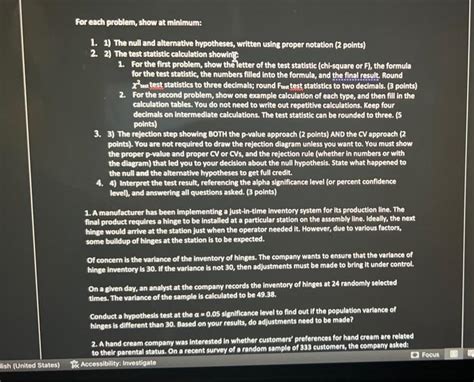 Solved For Each Problem Show At Minimum 1 1 The Null And Chegg Com