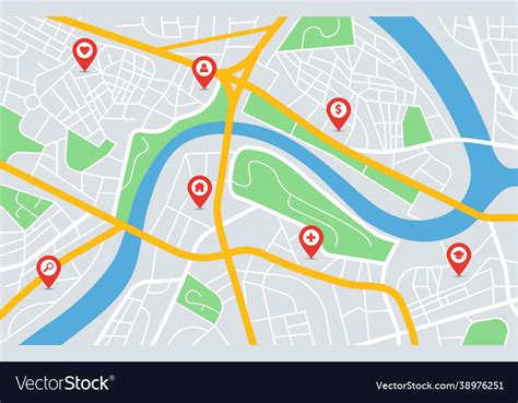 City Map Gps Navigation With Location Pin Markers Vector Image