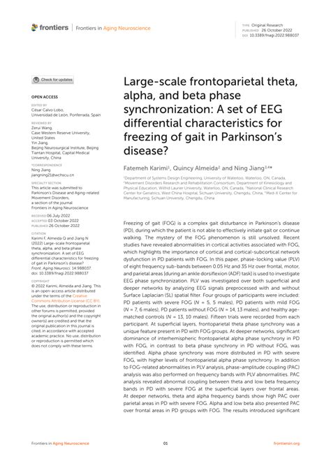 Pdf Large Scale Frontoparietal Theta Alpha And Beta Phase Synchronization A Set Of Eeg