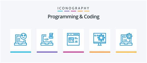 Programming And Coding Blue 5 Icon Pack Including Develop Coding Laptop Js Develop Creative