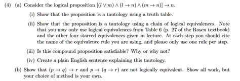 Solved Consider The Logical Proposition V M L N M