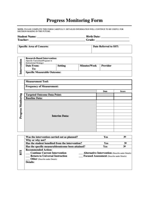 Progress Monitoring Form Printable Pdf Download