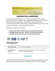 Generative Grammar Docx GENERATIVE GRAMMAR Structural Grammars Appeared In The S And