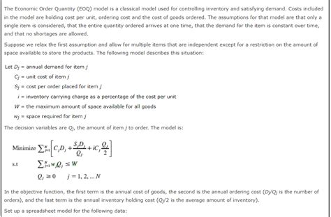 Solved The Economic Order Quantity Eoq Model Is A