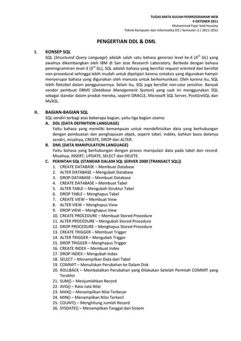 Pengertian Ddl And Dml Pdf