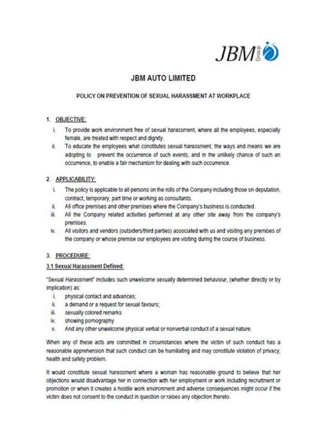 Sexual Harassment Policy JBM Group