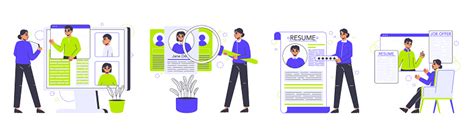 채용 프로세스 구직자 고용 인사 관리자 및 구직자 캐릭터 평면 벡터 일러스트 레이 션 세트 구직 후보자 개념에 대한 스톡 벡터 아트 및 기타 이미지 Istock