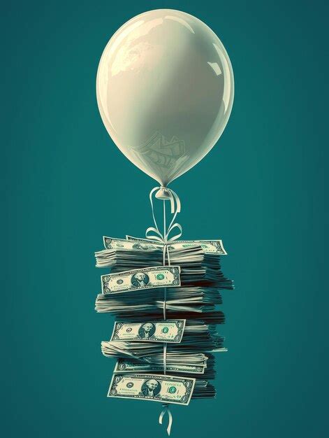 Balloon Floating With Stack Of Cash Below Premium Ai Generated Image