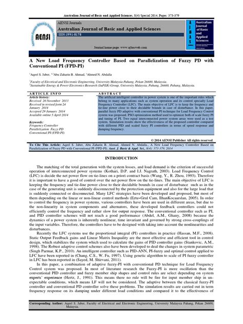 A New Load Frequency Controller Based On Pdf Control Theory Fuzzy