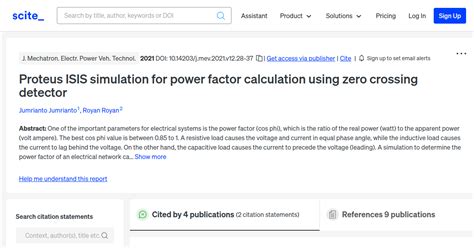 [citation Report] Proteus Isis Simulation For Power Factor Calculation Using Zero Crossing Detector