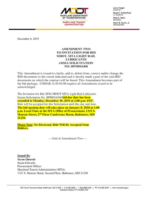 Fillable Online Office Of Procurement Maryland Transit Administration