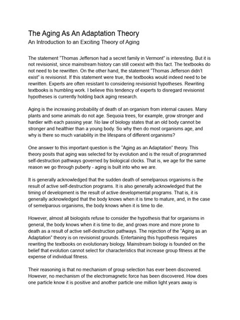The Aging As An Adaptation Theory Version 2 Pdf Ageing Adaptation