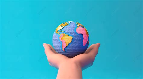 3d 렌더링 지구의 날을 맞아 지구를 껴안은 매혹적인 만화 손 지구 손 글로브 핸드 그린 글로브 배경 일러스트 및 사진