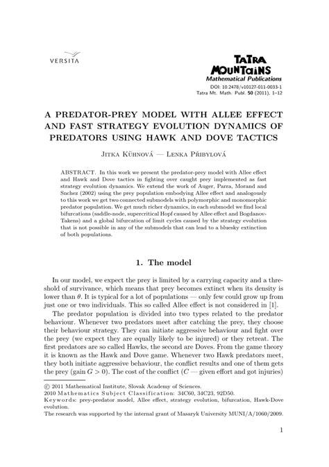 Pdf A Predator Prey Model With Allee Effect And Fast Strategy