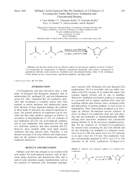 Pdf Cheminform Abstract Sulfamic Acid Catalyzed One Pot Synthesis Of 3 46 Dimethyl Oxazolo