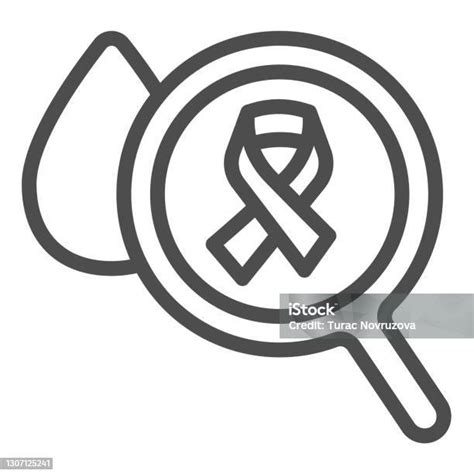 암 라인 아이콘과 돋보기와 혈액 세계 암 의 날 개념 흰색 배경에 돋보기 기호에서 암 테이프 혈액 아이콘 개요 스타일의 건강 검진 벡터 그래픽 개념에 대한 스톡 벡터 아트