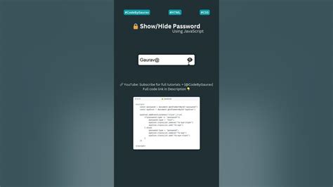 🔒 Showhide Password Using Javascript Simple And Easy Shorts Webdevelopment Css Coding Html