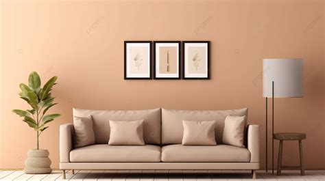 네모난 포스터가 있는 베이지색 벽 배경의 3d 렌더링은 낮은 테이블과 소파에 올려져 있습니다 포스터 프레임 벽 장식 벽 프레임 배경 일러스트 및 사진 무료 다운로드