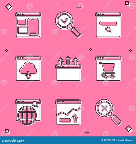 Set Web Developer Programming Code Magnifying Glass With Check Mark Search Engine Cloud