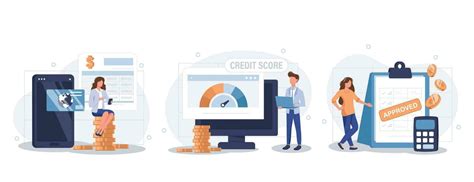 Credit Approval Illustration Set Characters With Good Credit Score Receiving Loan Approval From
