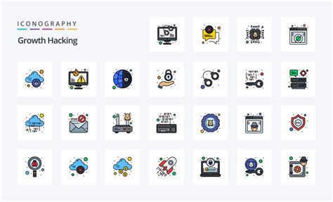 25 해킹 라인 채워진 스타일 아이콘 팩 벡터 도상학 그림 무료 벡터