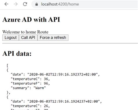 angular spa with an asp core api using azure ad auth and user access tokens software