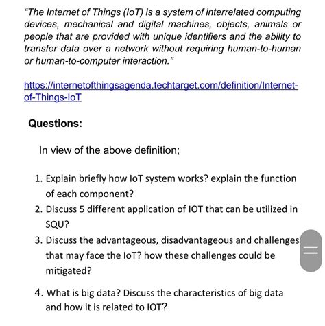 Solved The Internet Of Things Iot Is A System Of