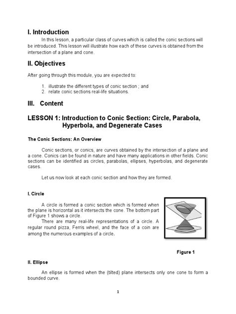 Module 1 Lesson 1 Conic Sections Pdf Ellipse Geometric Shapes