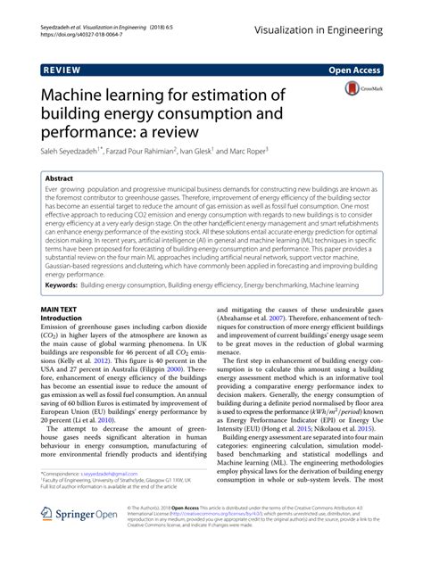 PDF Machine Learning For Estimation Of Building Energy Consumption And Performance A Review