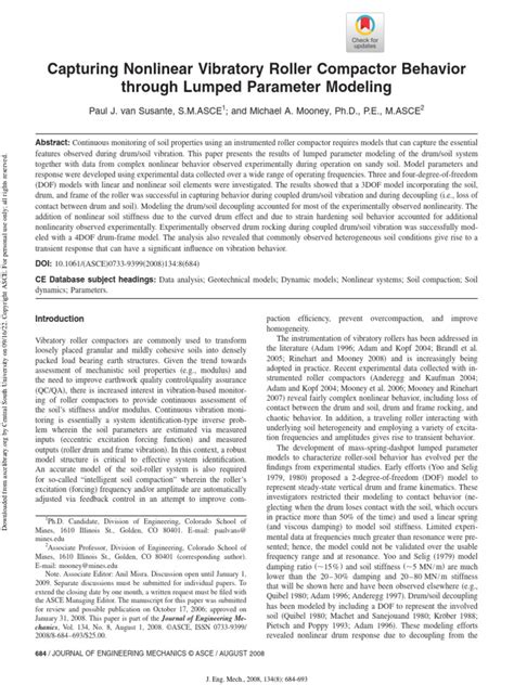 Capturing Nonlinear Vibratory Roller Compactor Behavior Through Lumped Parameter Modeling Pdf
