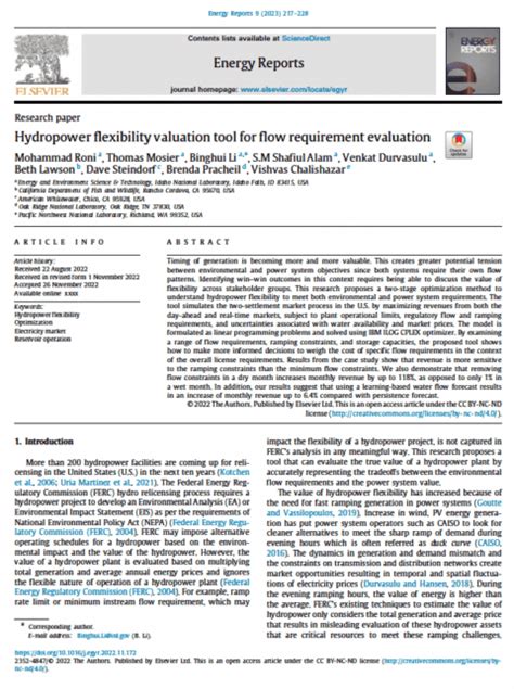 Hydropower Flexibility Valuation Tool For Flow Requirement Evaluation Hydropower Reform Coalition