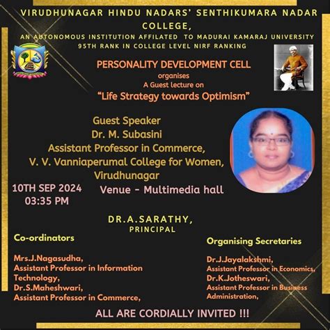 Vhnsn College On Linkedin Vhnsnc Vhnsncollege Virudhunagar Guestlecture Life Optimism