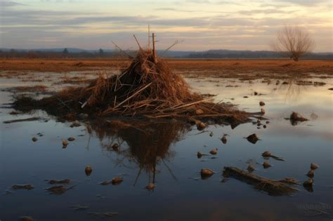 Premium AI Image Floating Debris On The Surface Of A Flooded Field Created With Generative Ai