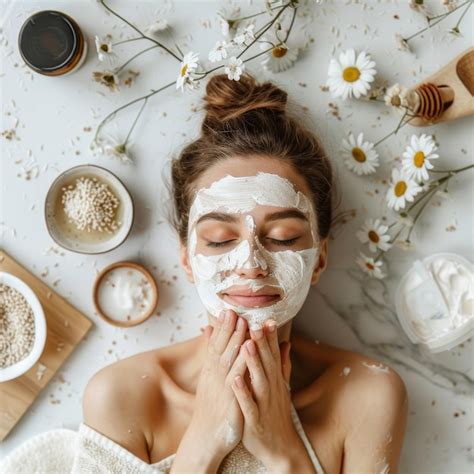 Premium Photo Relaxing Skincare Routine Woman With Facial Mask For