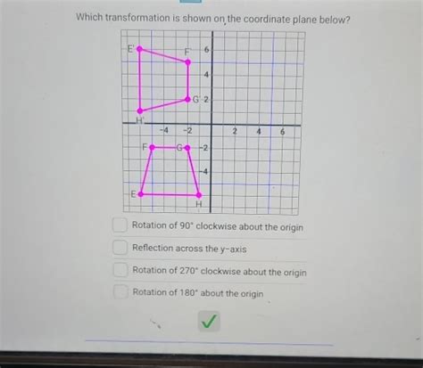 Solved Which Transformation Is Shown On The Coordinate Plane Below Rotation Of 90° Clockwise