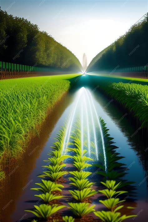 Premium Ai Image Agricultural Irrigation System Irrigating