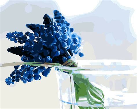 흰 꽃병에 백합 꽃 푸른 유화 숫자로 그림 그리기 숫자로 색칠 Diy 그리기 거실 장식 홈 인테리어