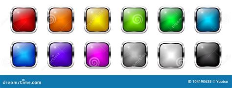 Vector Shiny Colorful Square Web Buttons Set Stock Vector