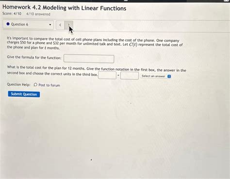 Solved Homework 42 Modeling With Linear Functions Score