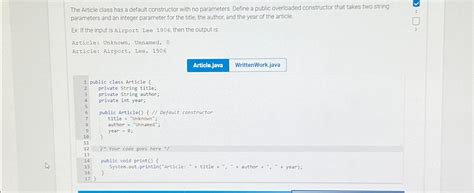 Solved The Article Class Has A Default Constructor With No
