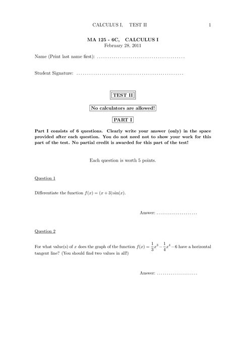 Motion Of Particle Calculus I Exam Docsity