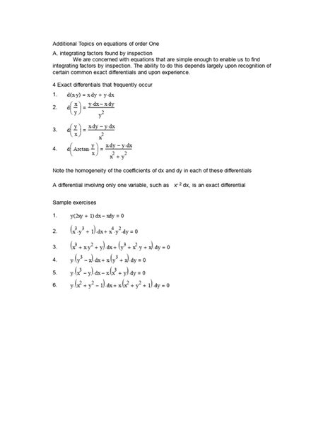 Lecture 6 Integrating Factor By Inspection Additional Topic Pdf Teaching Methods And Materials