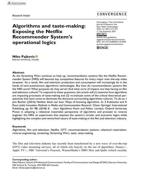 Pajkovic 2021 Algorithms And Taste Making Exposing The Netflix