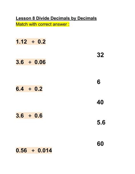 Dividing Decimals Worksheet With Answers