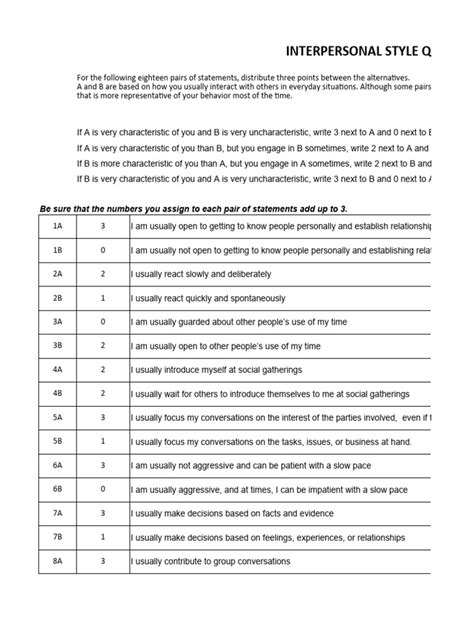 Interpersonal Style Questionnaire V1 Pdf Cognition Human Communication