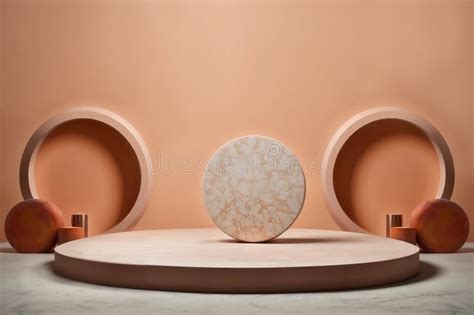Large Rock On A Circular Platform On Peach Background Generative Ai