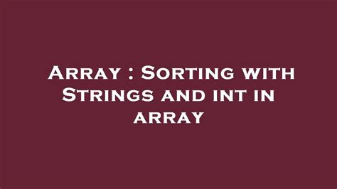 array sorting with strings and int in array youtube